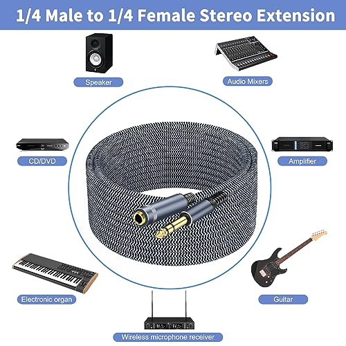 GOSYSONG 1/4 inch Extension Cable 20ft, 1/4" inch Male to Female Stereo Headphone Guitar Extension Cable, Quarter inch Headphone Extension Cable