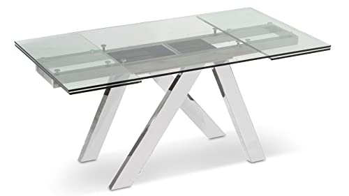 Zuri Furniture Cruz Expandable Modern Dining Table with Clear Glass Top