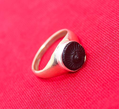 GangTarang Shaligram Silver Ring | Nepal Gandaki River Chakra Saligram (Shaligram Ring; Size-16)