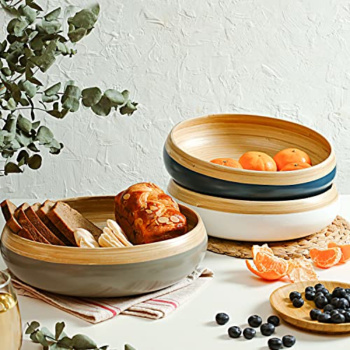 Kiwi Homie 11.81" Spun Bamboo Fruit Bowl, Bamboo Salad Bowl, Modern Large Serving Bowl, Decorative Bowl for Kitchen, Party, BBQs, Natural Handicrafted Bamboo Bowl (Blue)