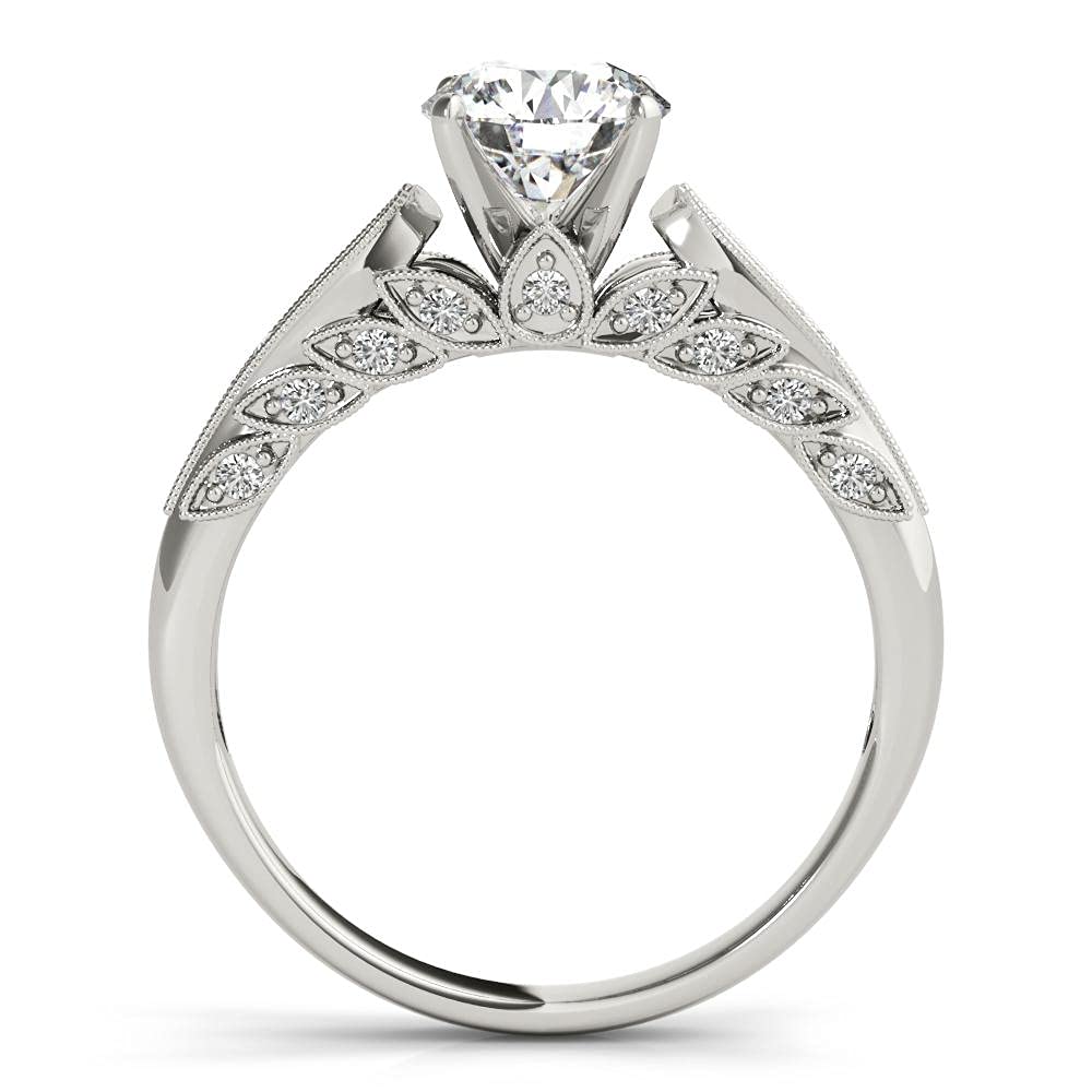 Blocaci Engagement Ring 1.5 CT Round Cut Graduated Floral Moissanite Engagement Rings for Women 10k White Gold Size 7