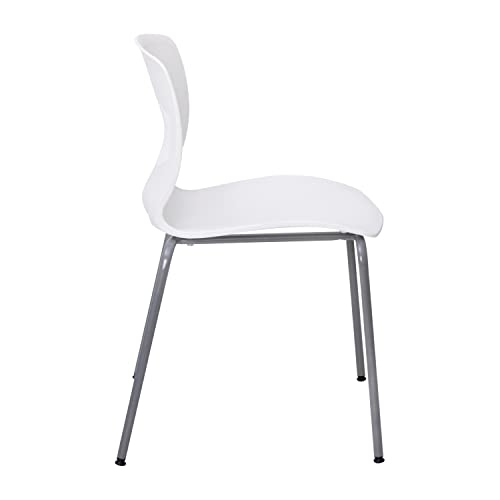 Flash Furniture Hercules Series Set of 5 Commercial Stack Chair - Roomy Wide 770 lb. Capacity - Lumbar Support - Durable Plastic - Silver Steel Frame - White