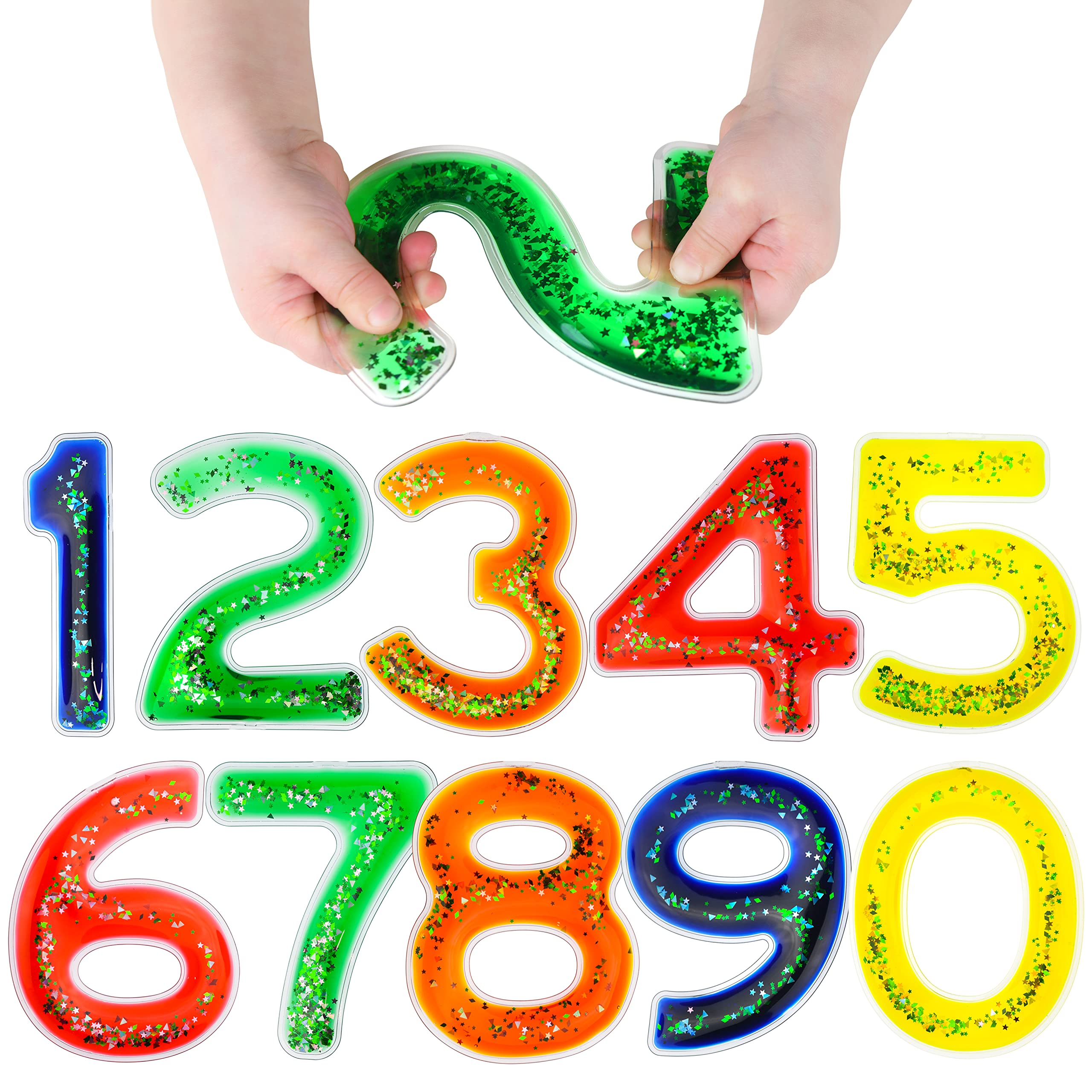 Playlearn Sensory Gel Filled Numbers – Moveable NumberToy - Textured Tactile Squishy Toy Number Set - Ideal for Sensory Learning