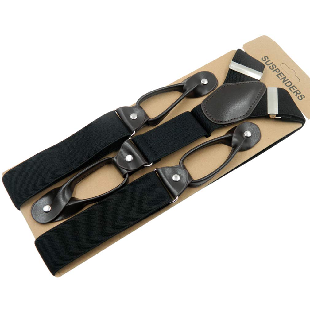 AYOSUSH Button Suspenders for Men Classic Tuxedo Braces Big and Tall Solid Color Black