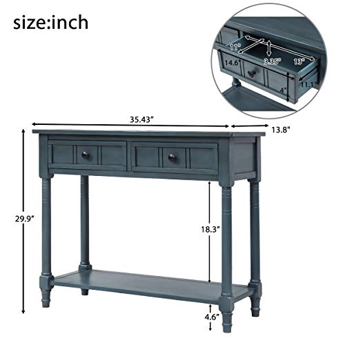 Knocbel Vintage Entryway Console Table with 2 Storage Drawers and Lower Shelf, Entry Hallway Foyer Sofa Table, Easy Assembly