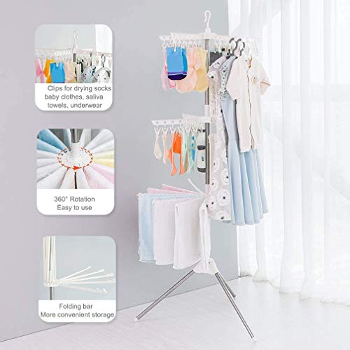 GOTOTOP Tripod Clothes Drying Rack, Collapsible Portable Tripod Clothes Drying Rack Simple Indoor Outdoor with 4 arms for Laundry Hanging Towels Baby Clothes Socks Underwear(Ivory White)