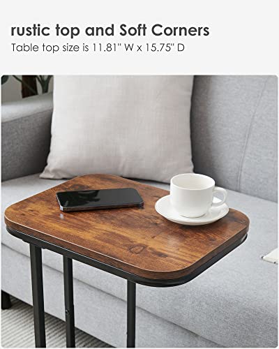 KJGKK C Shaped End Table, 26.6 inches High Side Table for Couch Sofa Bed, Tv Tray, for Living Room, Bedroom, Small Spaces, Metal Frame, Industrial, Rustic Brown & Black