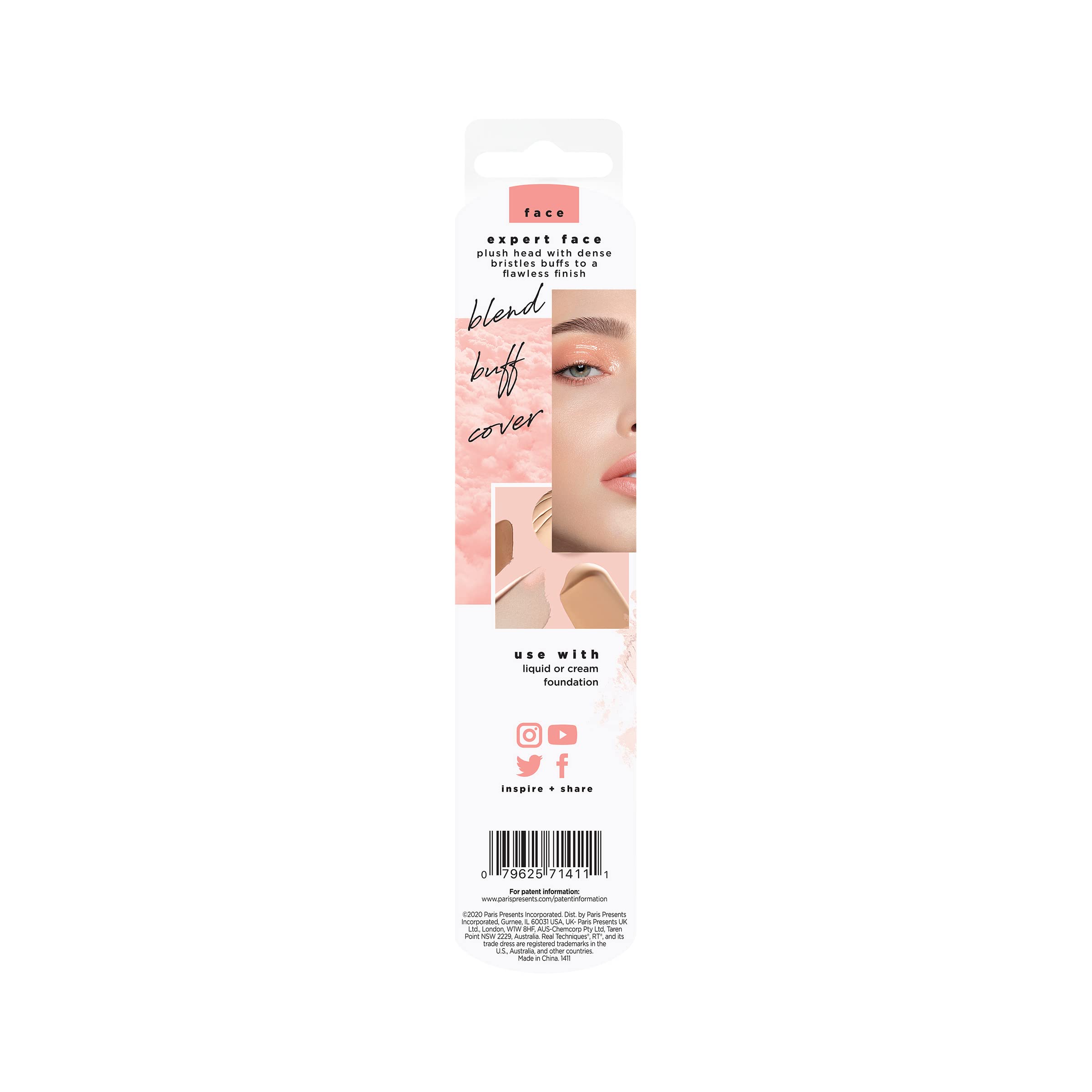 Real Techniques Expert Face Professional Foundation Makeup Brush for Even Streak Free Application, Dense Bristles For Buffing, Orange, 1 Count