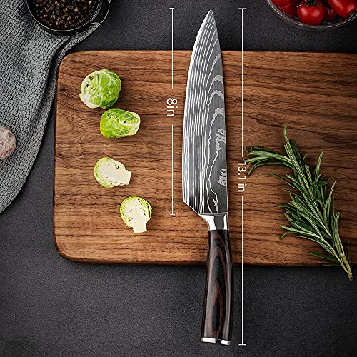 Chef Knife-GADODO Kitchen Knife, German high carbon stainless steel 8-inch paring knife chef knife, ergonomic simulation painted textured wooden handle, super sharp