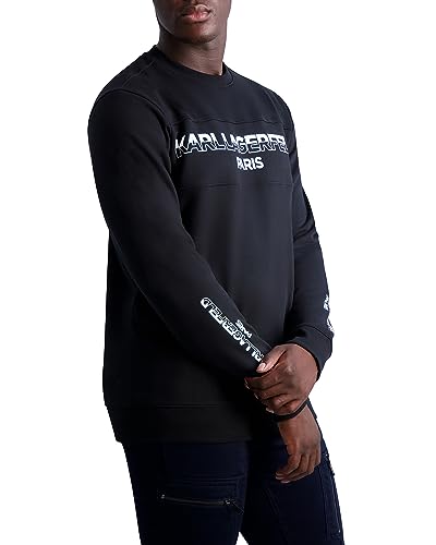 Karl Lagerfeld Paris Men's Color Block Solid Pullover, Long Sleeve, Black, Medium
