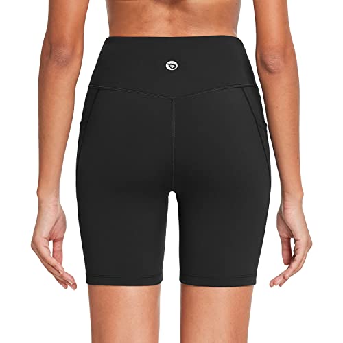 BALEAF Women's Long Compression Biker Shorts with Pockets High Waisted Spandex Workout Yoga Running Shorts Black S