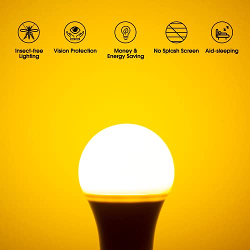 Flaspar Yellow Light Bulbs, 60W Equivalent Bug Light Bulb, E26 Base, A19 Yellow LED Bulb, No Blue Light, Decorative Lamps for Home, Hallway, Halloween, Christmas, Party, Holiday, 2 Pack