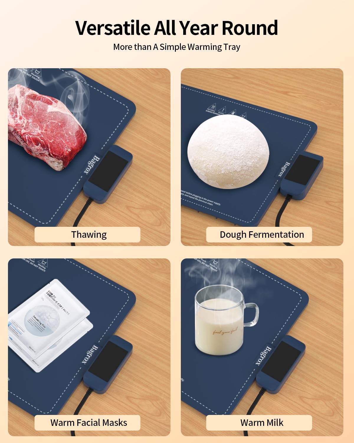 Electric Warming Tray, Food Warming Mat with Adjustable Temperature, Full Surface Heating,Rollable & Portable, Auto Shut-Off -Versatile Food Warmer (Creamy White)