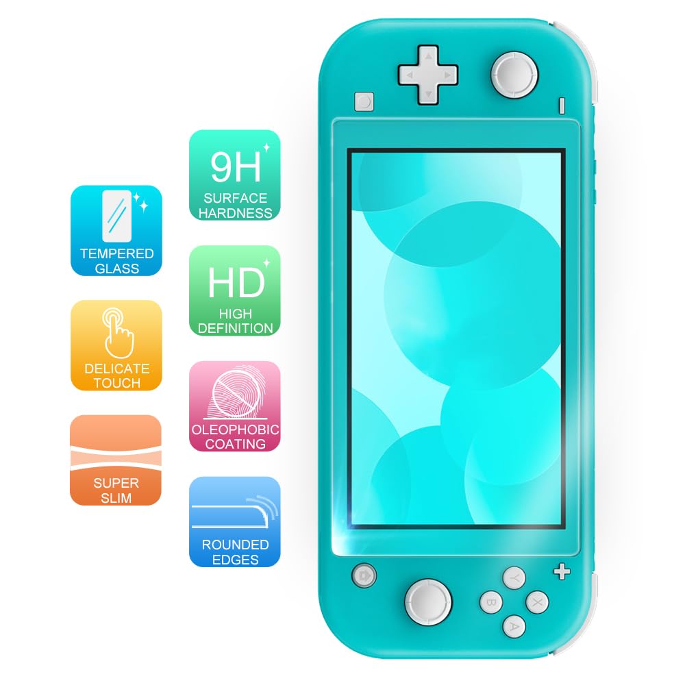 Nintendo Switch Lite Screen Protector, TJS [Tempered Glass] [2-Piece] [Works While Docking] - 0.3mm Thickness/Bubble Free/Ultra Clear/9H Hardness/Anti-Scratch/Shatterproof/Anti-Fingerprint (Clear)