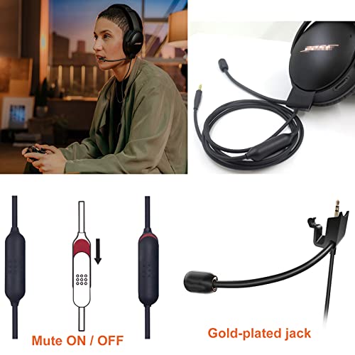 Detachable Replacement QC35 Headphone Boom Microphone Cable Cord Mute Switch Compatible with Bose QuietComfort 35 II (QC35 II) QC35 Gaming Headset for PC/ Laptop/ PS4/ PS5/ Xbox One Controllers
