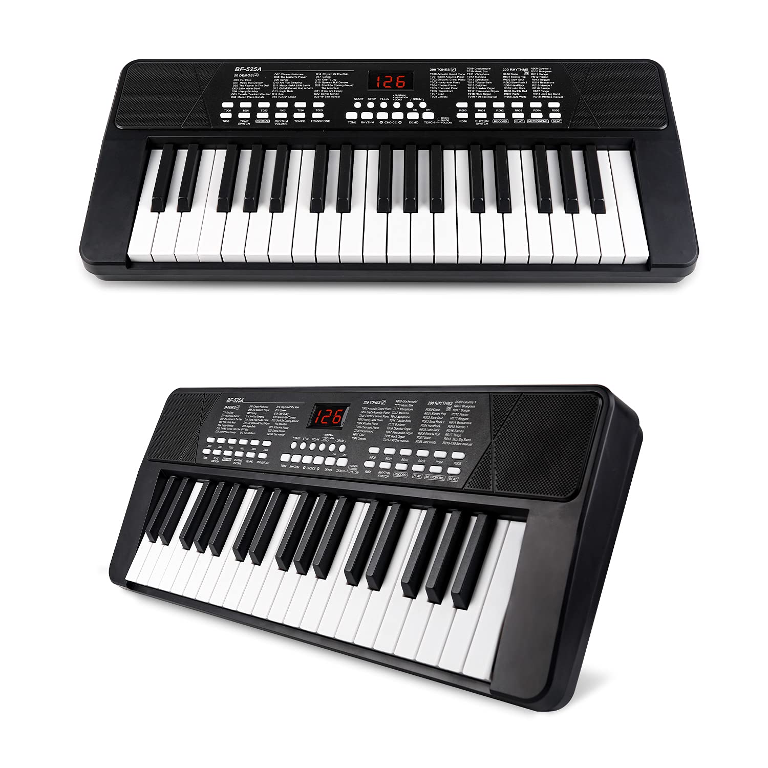 M SANMERSEN Piano Keyboard for Beginners, 37 Keys Built-in 1200mA Rechargeable Battery Electronic Piano Keyboard Portable Music Piano Keyboard with Mic LED Screen Teaching Gift for Beginners, Black
