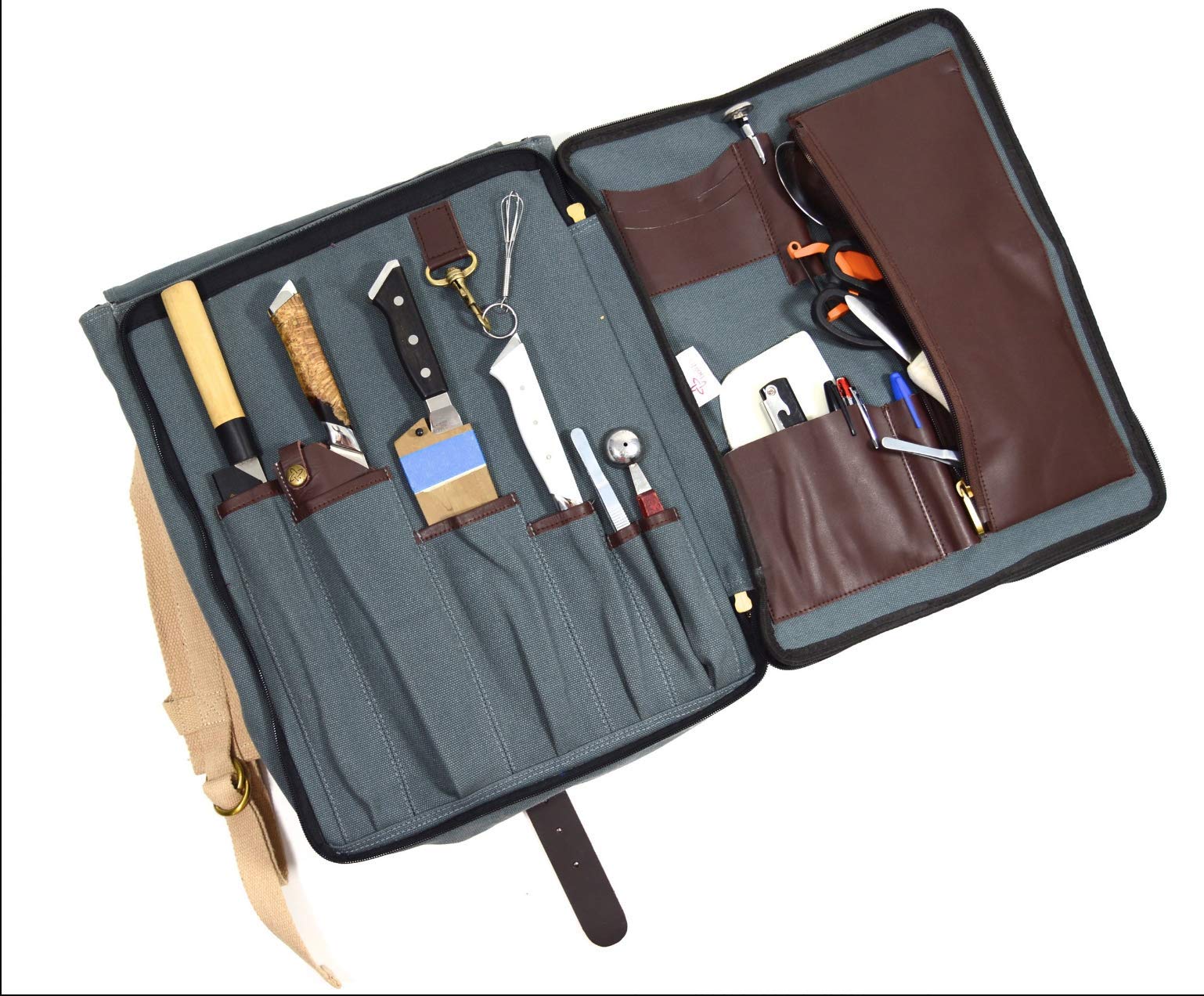 Chef Pack Knife Carrier Backpack With Shoulder Straps – Professional Canvas Travel Case With Organizer Slots For Knives Pens Pencils & Spoon