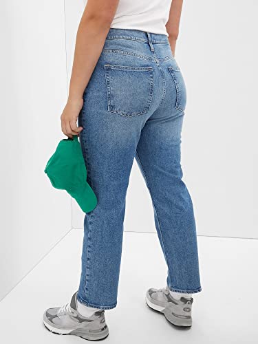 GAP Womens High Rise Straight Fit Jeans, Medium Hert Destroy, 31 Regular US