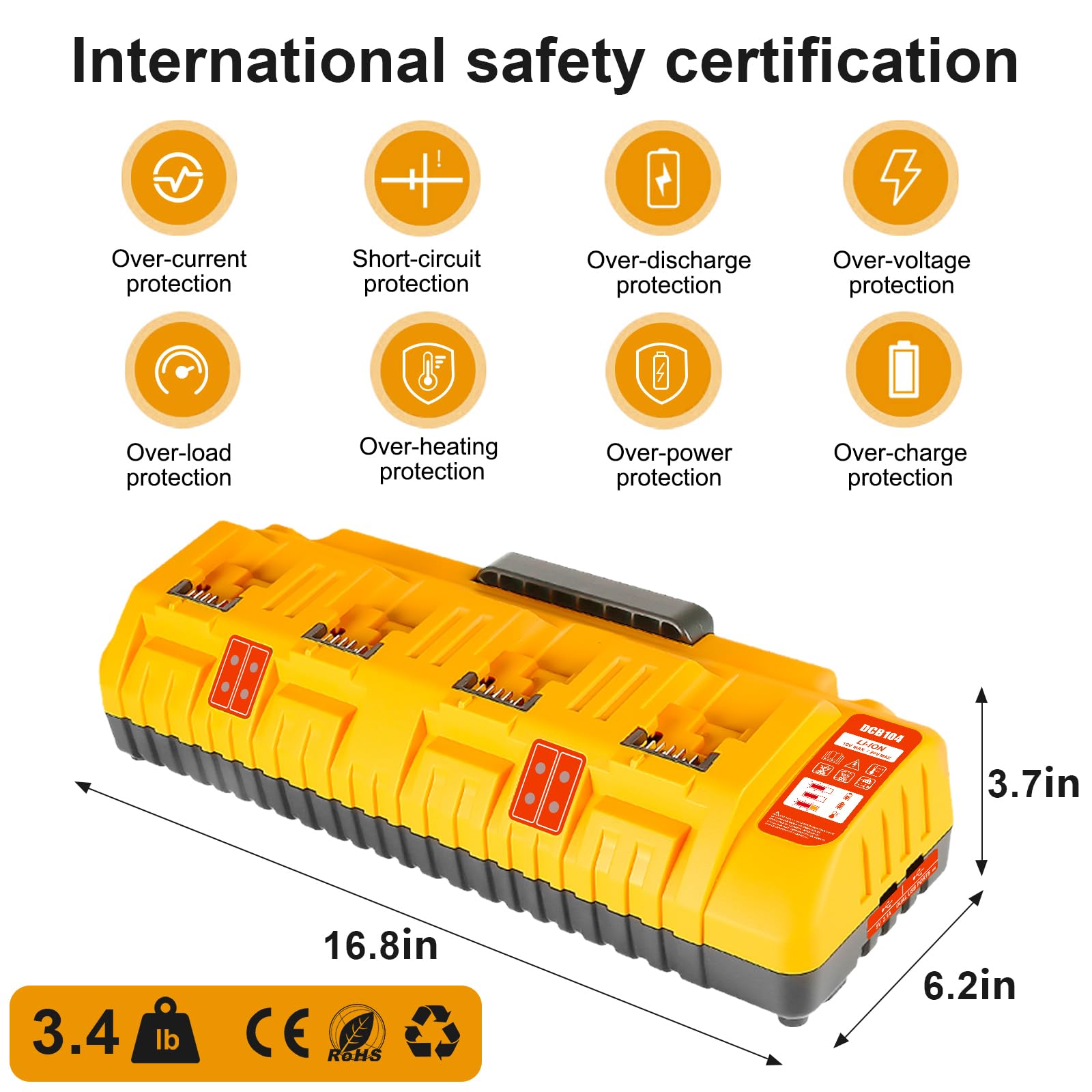 DCB104 Battery Charger Station Replacement for Dewalt Battery Charger, Fast Charging Matching Original 20V Max Batteries