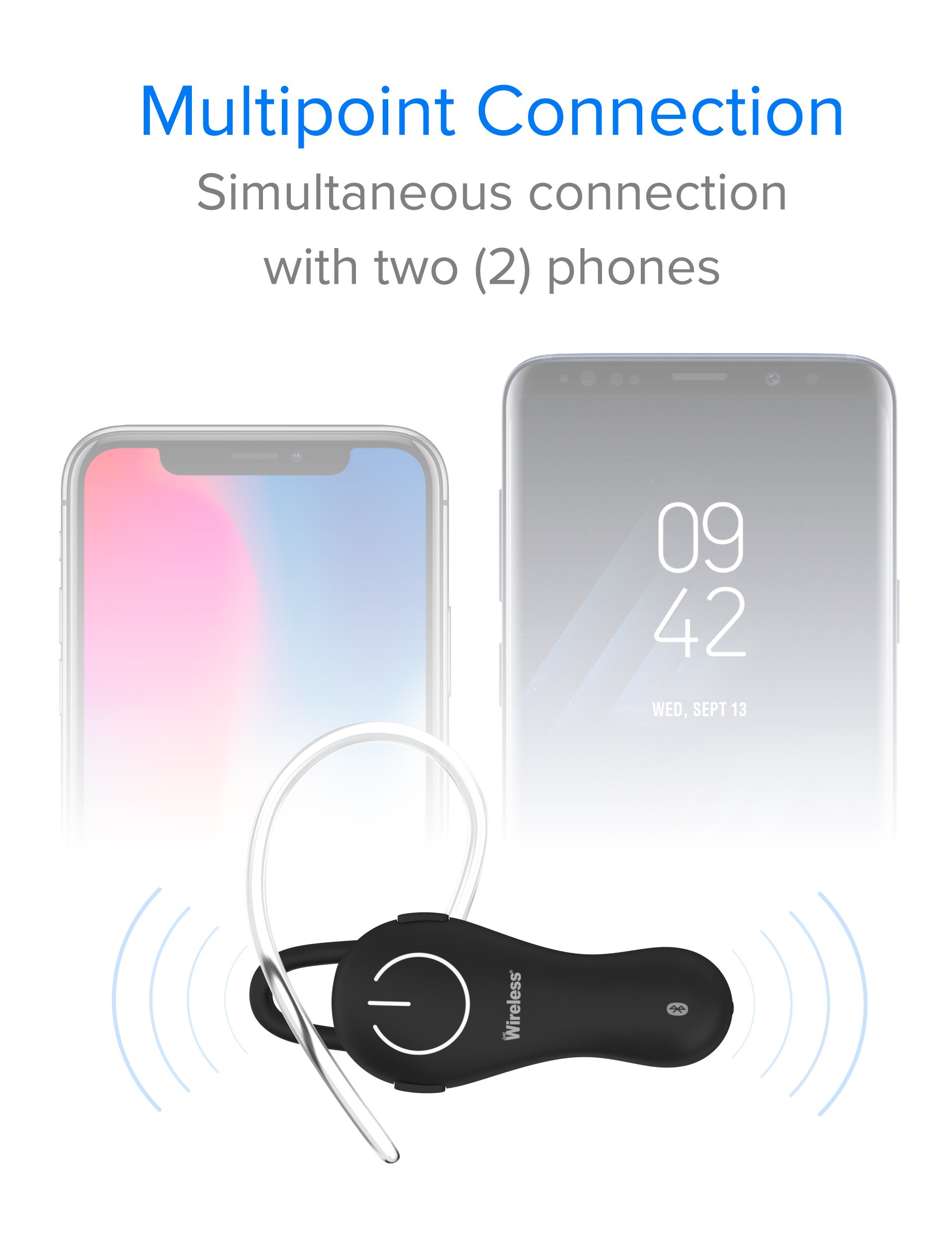 Just Wireless Bluetooth Wireless Headset Handsfree One-Ear Headphone Earbud - Compatible with Apple iPhone (XS, XS Max, XR, X, 8, 8 Plus), Android Cell Phones (Samsung Galaxy) and more