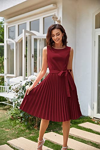 GRACE KARIN Formal Dresses for Wedding Guest Pleated A-line Cocktail Dresses Wine Red XL