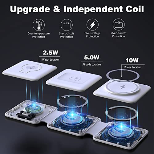 Charging Station for Apple Multiple Devices - 3 in 1 Foldable Magnetic Wireless Charger Dock - Travel Charging Pad for iPhone 15 14 13 12 Pro Max Plus Watch & Airpods