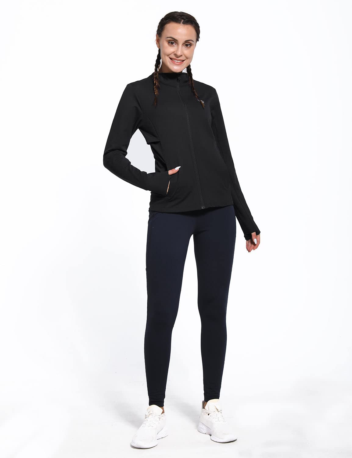 BALEAF Women's Fleece Running Jacket Water Resistant Full Zip Winter Cold Weather Gear Thermal Cycling Workout Jackets Black XL