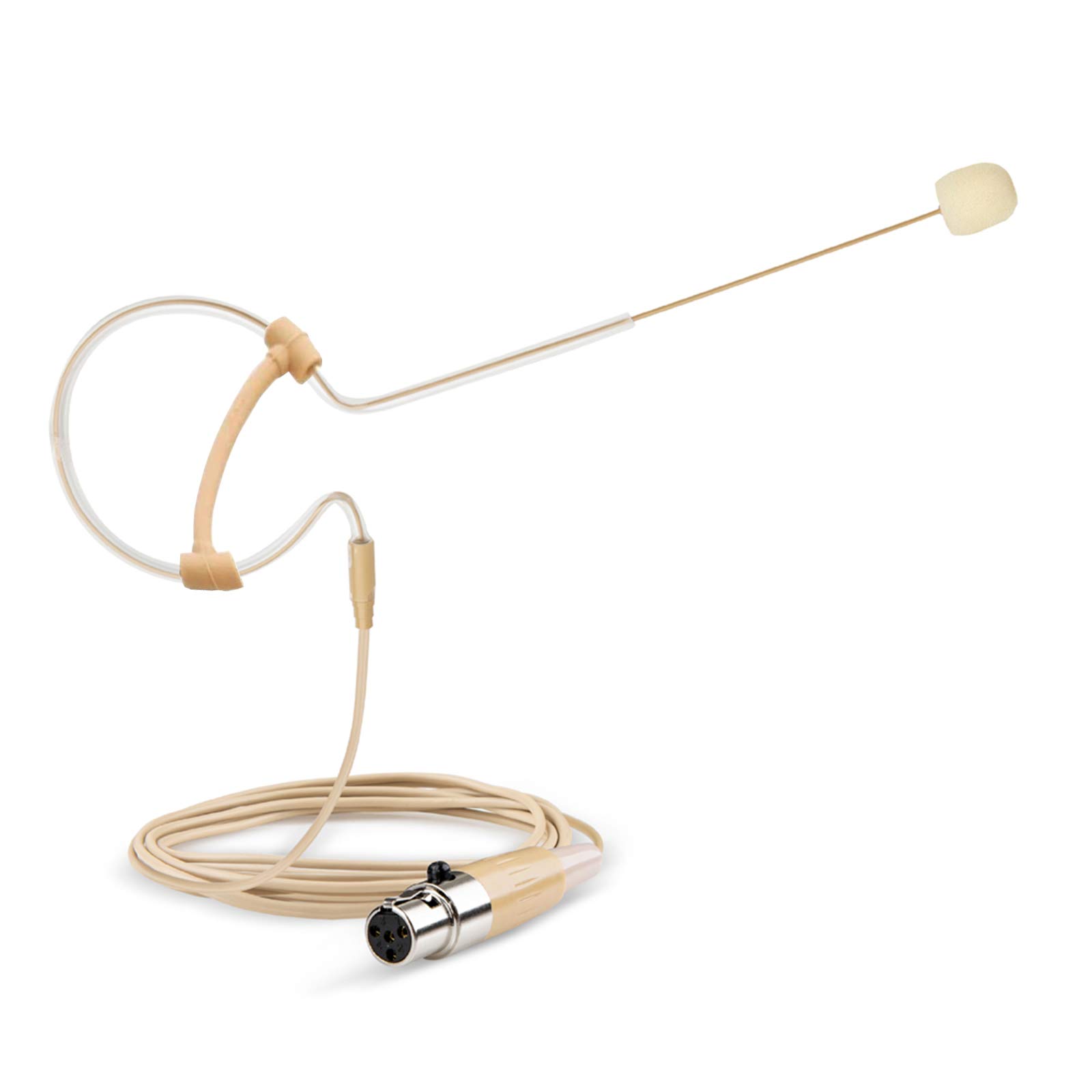 Sujeetec Headset Microphone Headworn Single Earset Over Ear Hanging Condenser Mic Compatible with Shure Wireless System Bodypack Transmitter, Ideal for Singing, Churches, Stage Performance – Beige