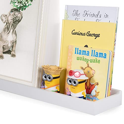 Wallniture Philly Nursery Bookshelf - Floating Book Shelves for Kids Room - 31 Inch Picture Ledge Book Tray Toy Storage Display White Set of 2