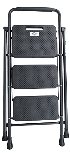 Elevon Folding Step Stool with Wide Anti-Slip Pedal, 330lbs Sturdy Steel Ladder, 3-Step
