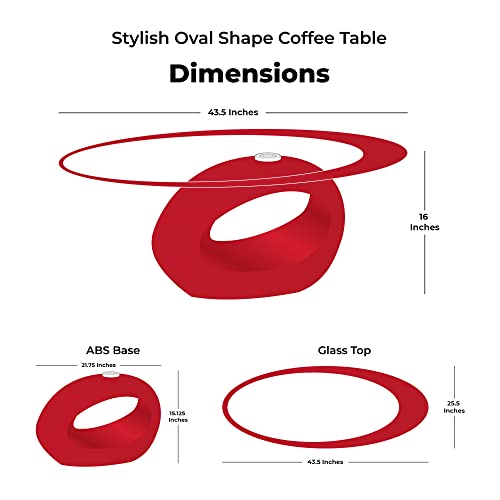 Fab Glass and Mirror Stylish Oval Shape Coffee Table, Red