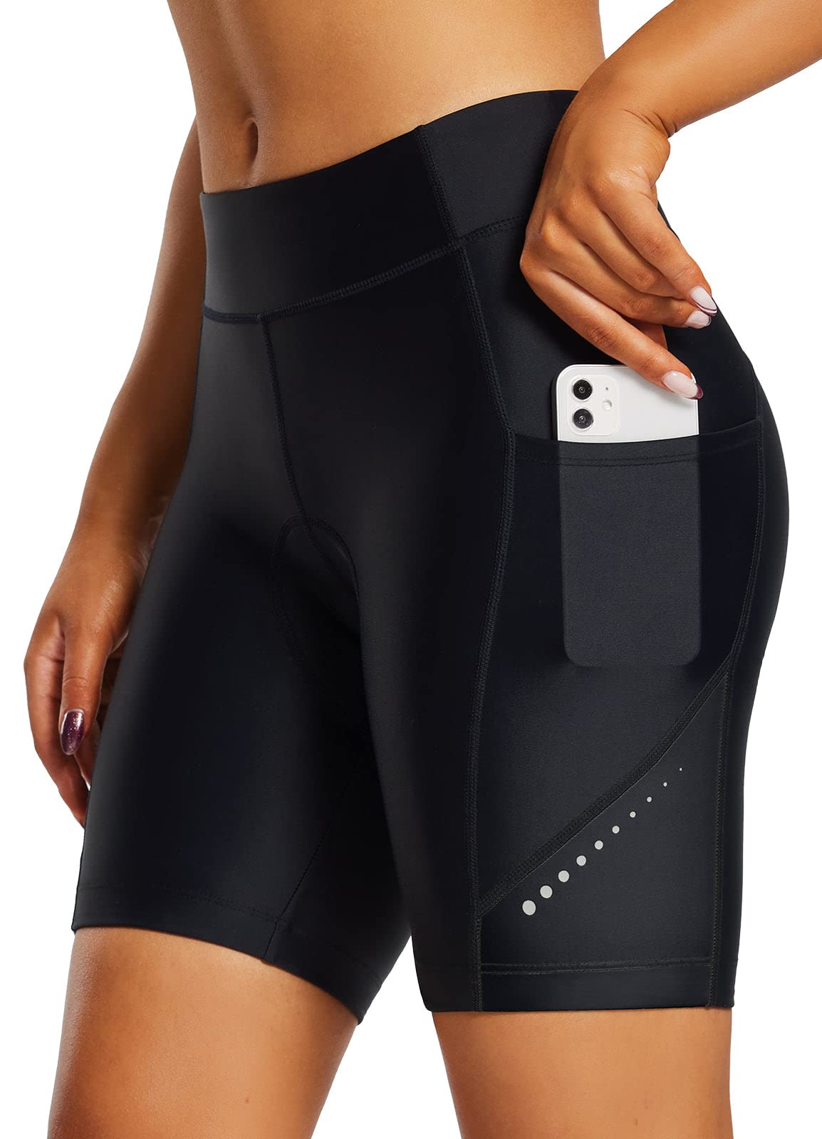 BALEAF Women's Cycling Shorts 4D Padded Bike Shorts Bicycle Biking Gear 7" Biker Shorts with Pockets UPF50+ Black L