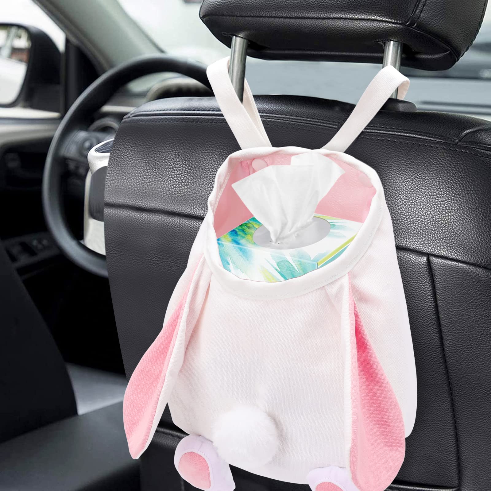 CiyvoLyeen Easter Bunny Basket Cute Rabbit Hanging Bag Easter Hanging Egg Bags Easter Gift for Boys Girls Spring Plush Storage Bag for Egg Hunting Bin Pod Car Back Seat Organizer Pink