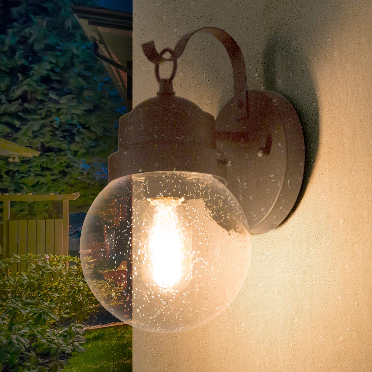 KSANA Outdoor Sconces Wall Lighting, Rust-Proof Exterior Light Fixtures Wall Mount with Bubble Glass, Globular Outdoor Light Fixtures for Porch, Yards, Patio, Garden, Balcony, Hallway, Black Finish