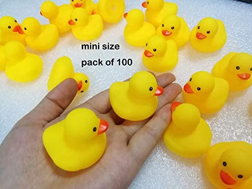 Sohapy 100Pcs Mini Yellow Rubber Ducks Baby Shower Rubber Ducks, Squeak Fun Baby Yellow Rubber Bath Toy Float Fun Decorations for Shower Birthday Party Favors Gift (100PCS Yellow Ducks)