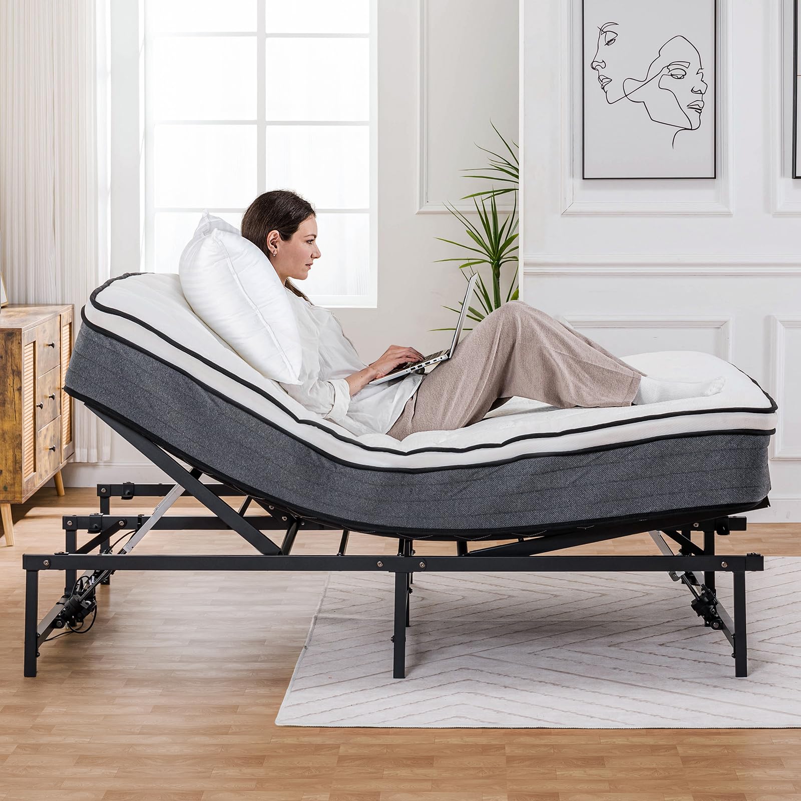 COMHOMA Adjustable Bed Frame King Bed Base with Remote Control, Independent Head and Foot Incline, Adjustable Bed Frames with Mattress Holder, Bed Base Only King-73