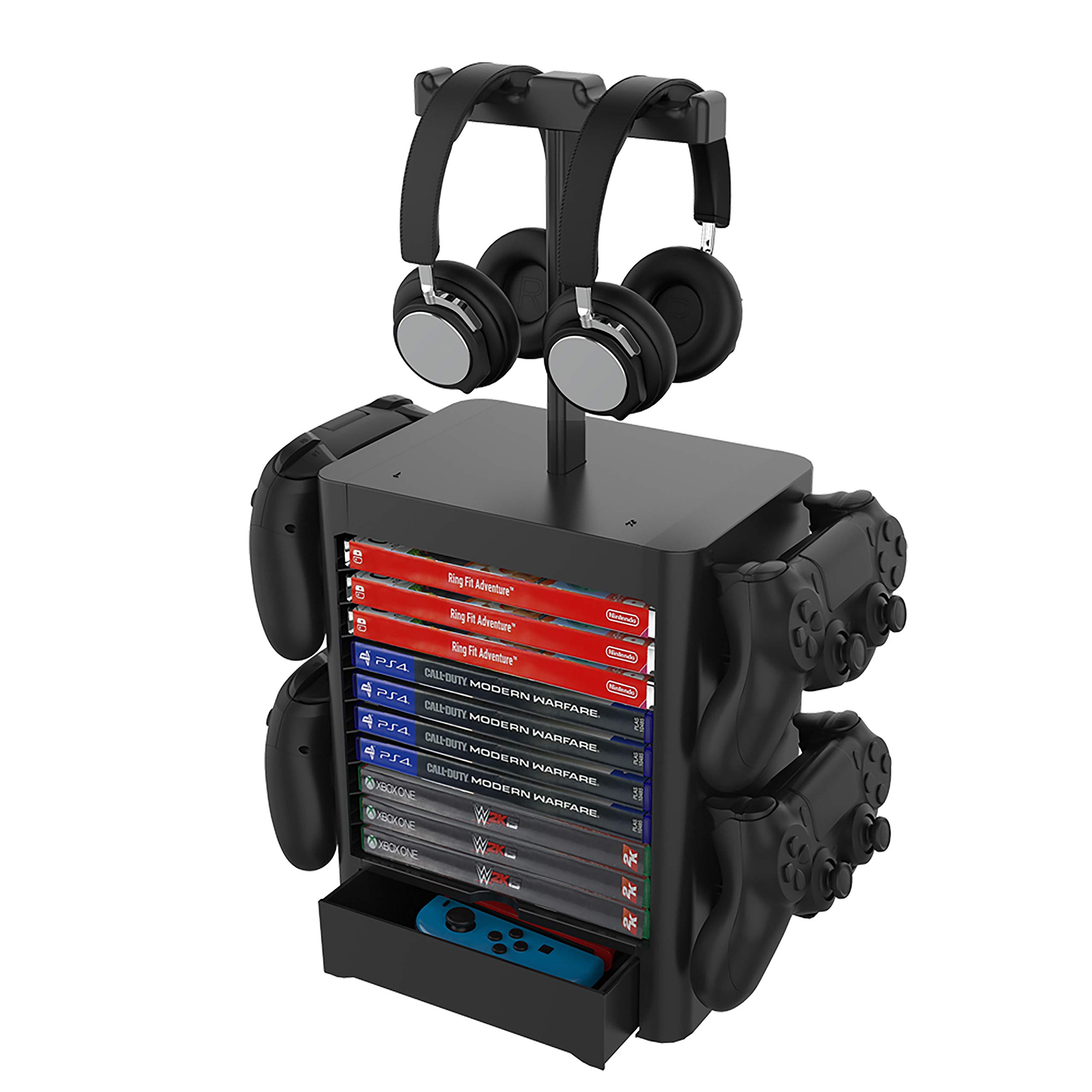 Multifunctional 10 Games Disk Storage Rack for PS5 Controller/Headset Stand Holder for Xbox Series X/Nintendo Switch/Play Station Game Accessories Organizer Black