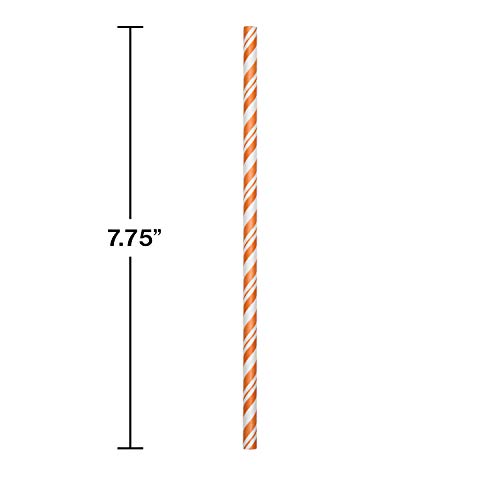 Creative Converting Striped Paper Straws, One Size, Orange/White