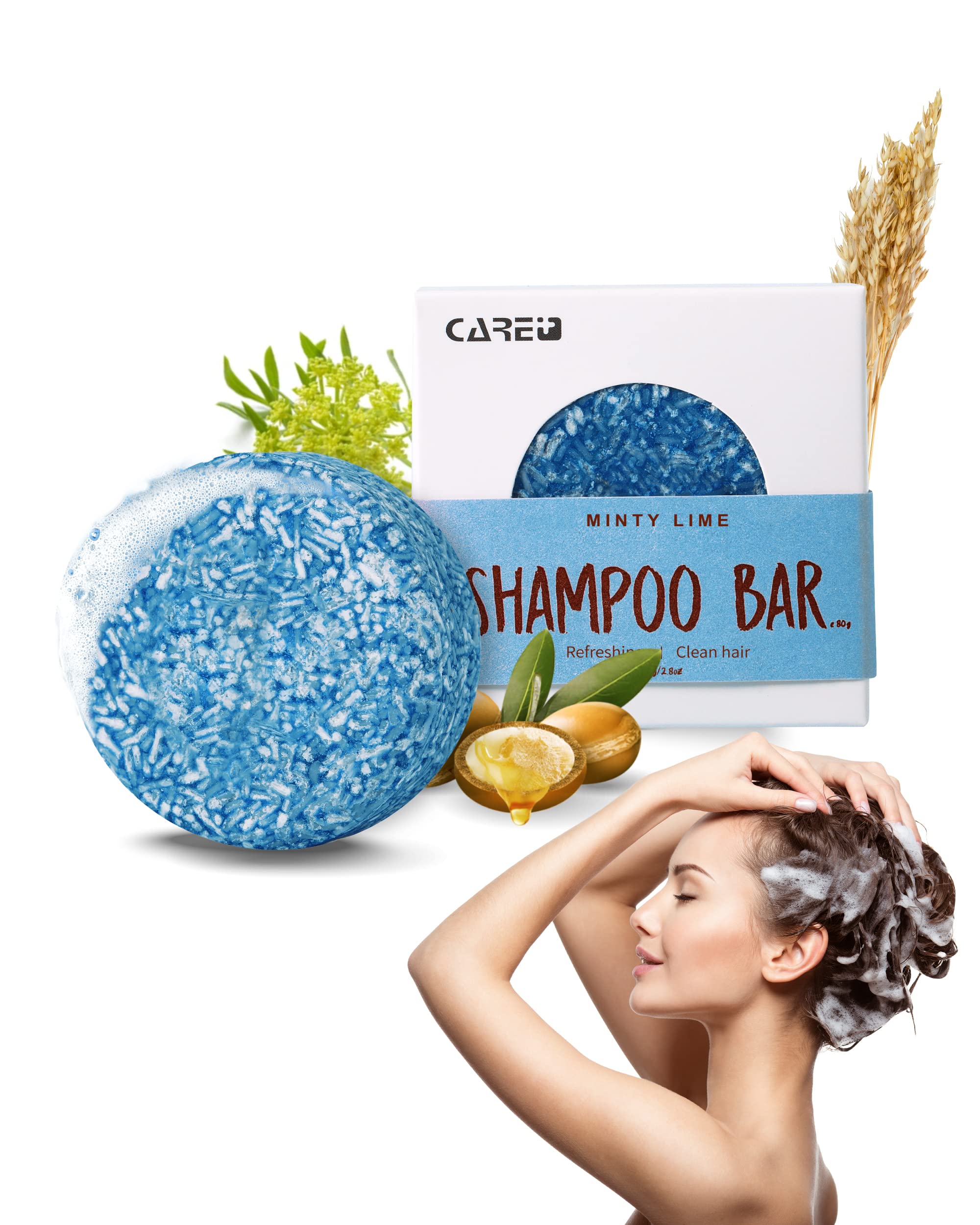 Care+ Deep Cleanse & Solid Shampoo Bar | Dandruff Treatment & Oily Hair Shampoo Bar Soap | Long-lasting Fragrance | Eco-friendly-2.8oz (Minty Lime)