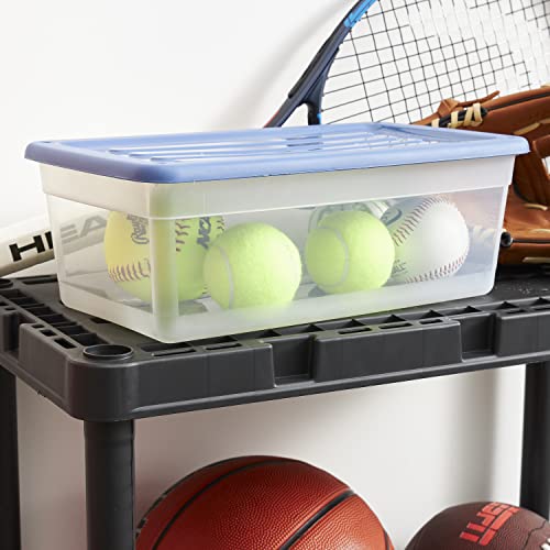 Gracious Living DLC6 1.5 Gallon Clear Plastic Storage Bin Container with Stylish Sky Blue Snap On Locking Lid (12 Pack)