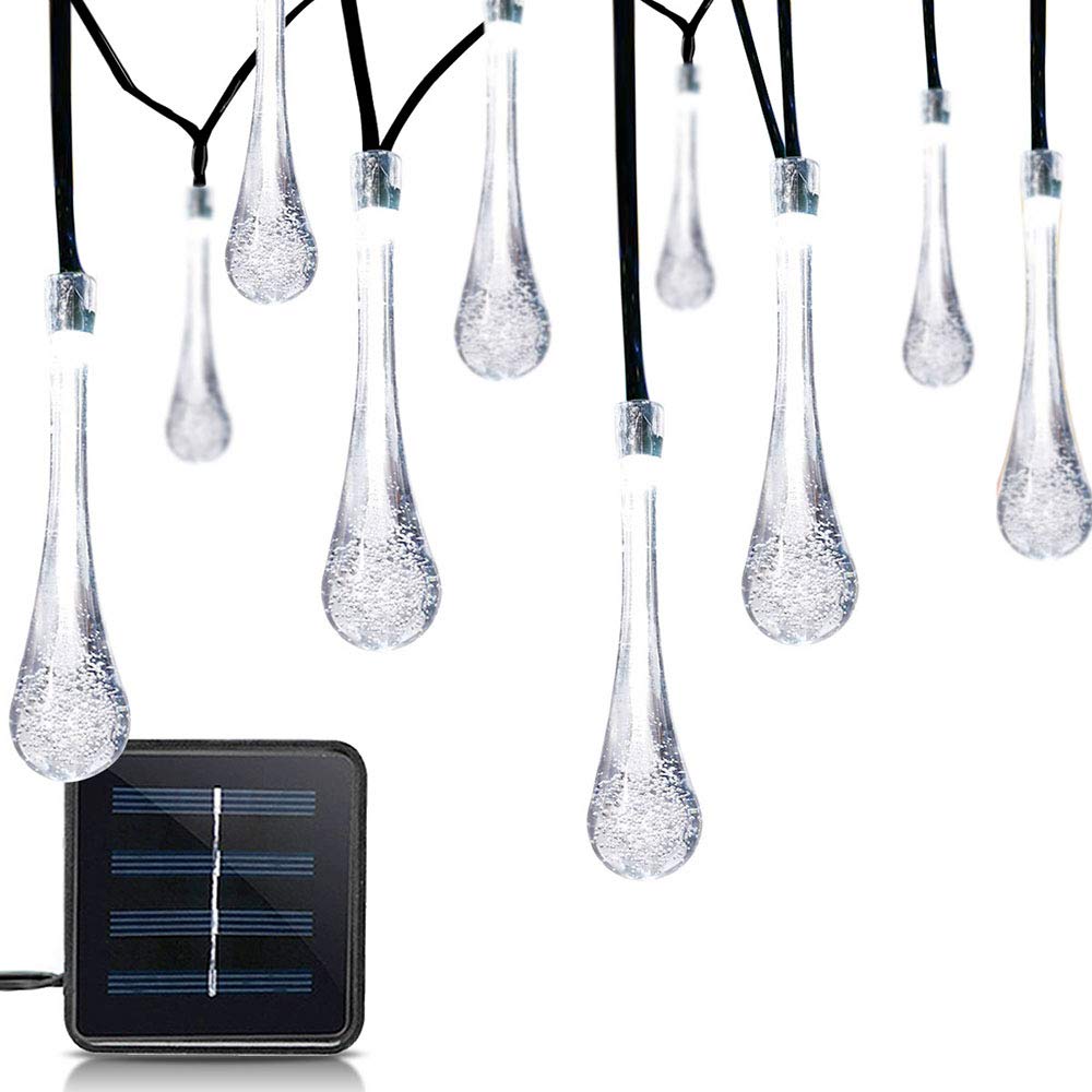 Solar String Lights，7m 50 LEDs Waterproof Teardrop-Shaped - White LED Outdoor String Lights for Cafe, Garden, Home, Landscape, Holiday, Wedding Decorations