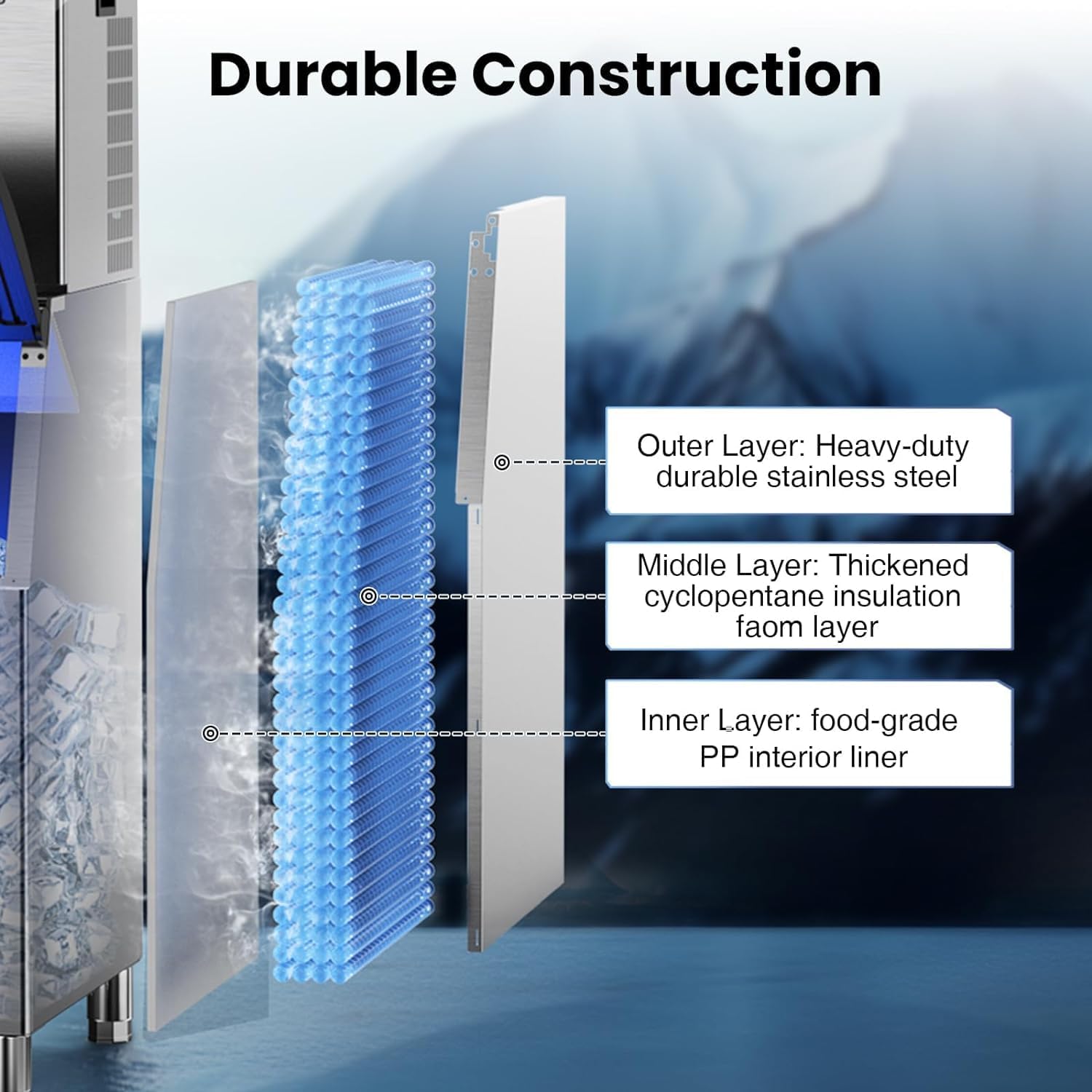 Commercial 550Lbs/24H Ice Maker Machine,Ice Ready in 5-15 min,360Lbs Large Storage,1033W Stainless Steel Electric Nugget Ice Machine with Water line Hook up,12 Steps Ice Thicknesses Adjustable