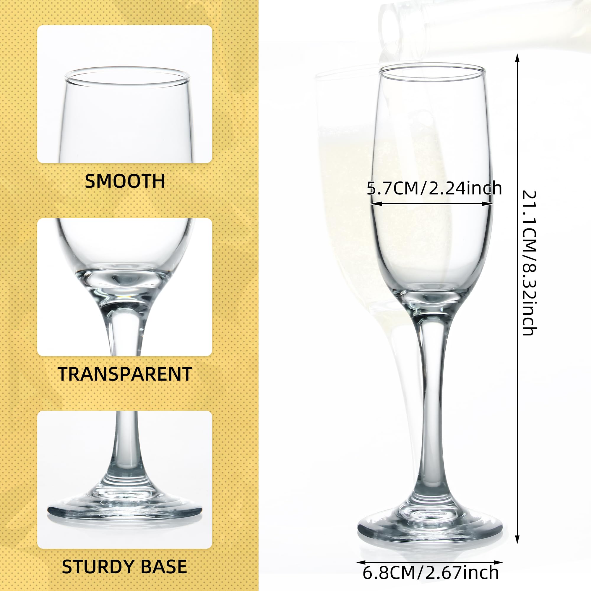 Elegant Champagne Glasses Set of 12, Long Stem Glass Champagne Flutes for Mimosa, Sparking Wine, Wedding, Party - 6 oz, Clear