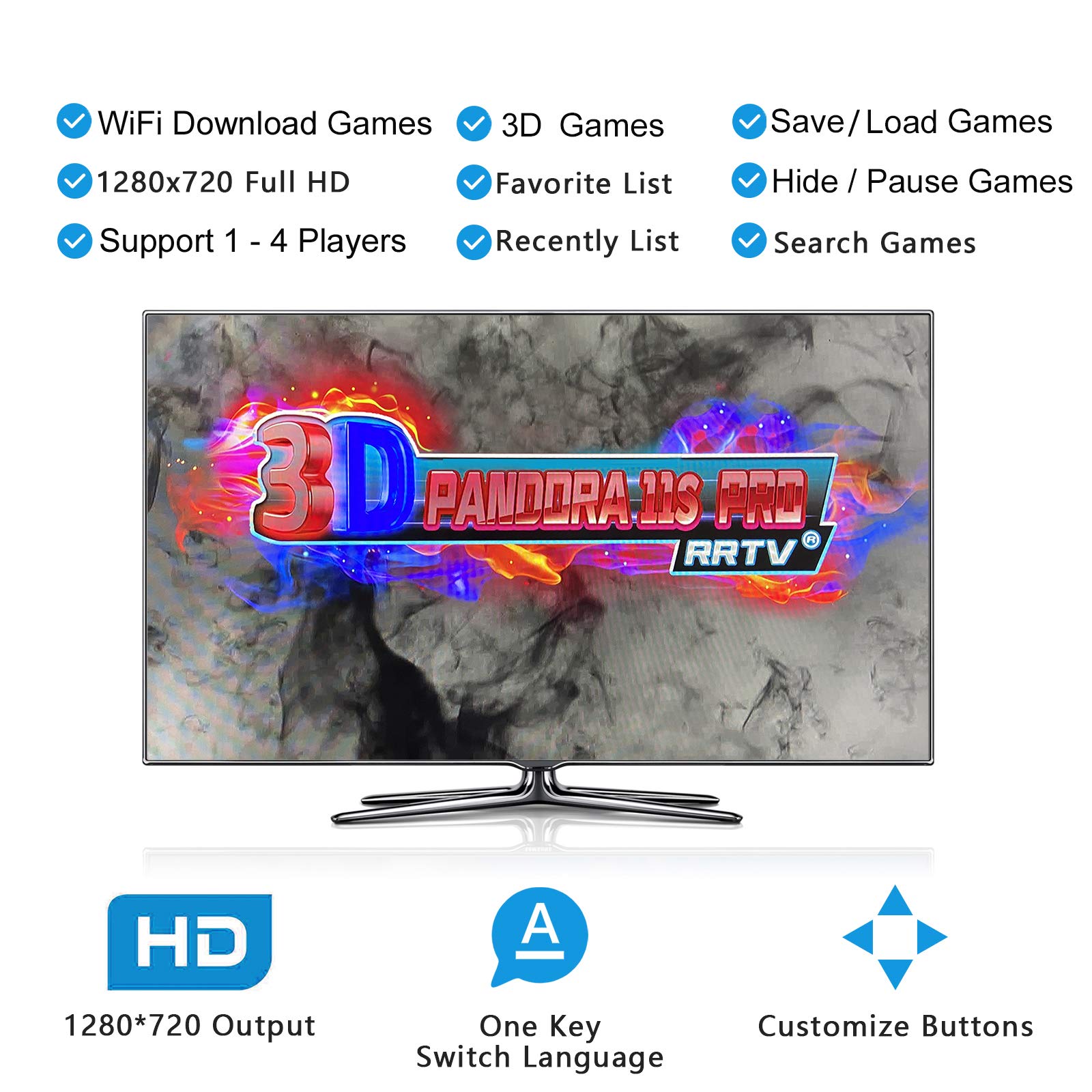 RegiisJoy Arcade Game Console 10000 Classic Games with WiFi Function, Pandora Box 18S Download/Save/Pause/Hide/Search Games, 1280x720,4 Players,3D Games
