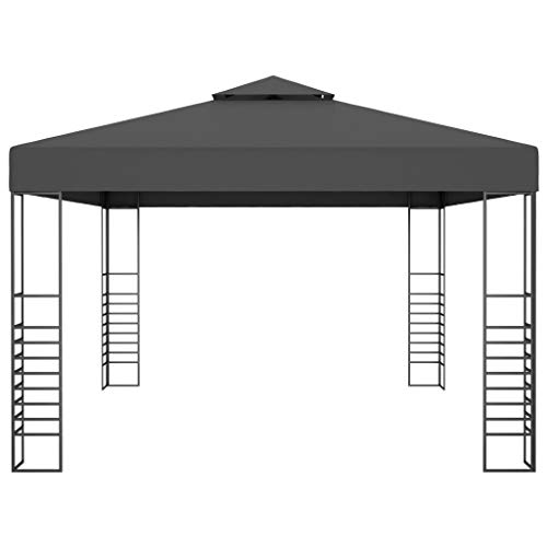 Garden Gazebo with Hardware Kits, Outdoor Galvanized Steel Double Roof Permanent Gazebo Canopy 118.1"x157.4" Anthracite