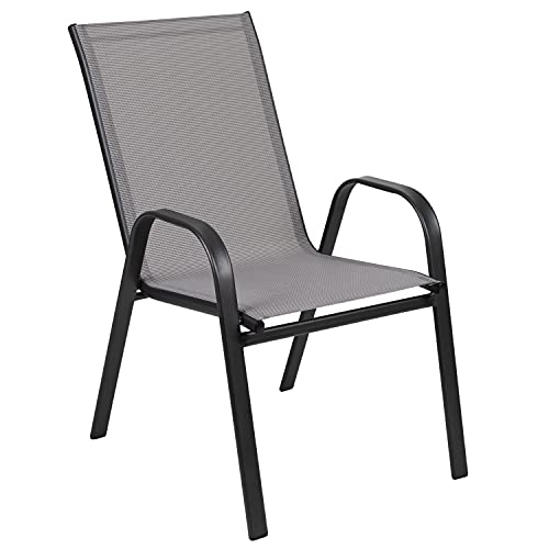 Flash Furniture Brazos Series Outdoor Stackable Patio Chairs with Flex Comfort Material, Stacking Outdoor Modern Sling Patio Chairs, Set of 4, Gray