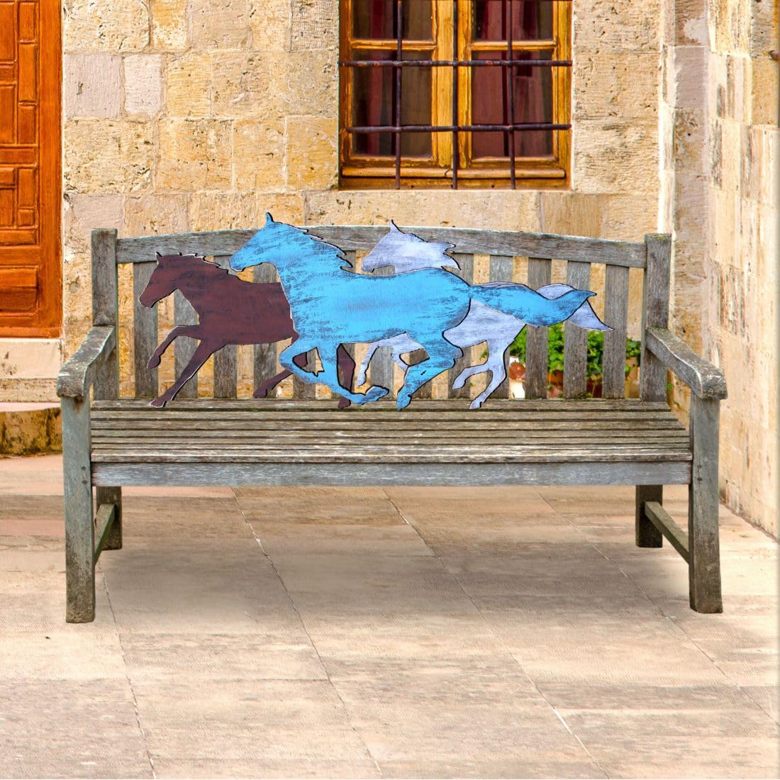 Designocracy G99150 18 x 40 in. Horse Heads Loveseat Rustic Bench Decor Wooden Wall Decor