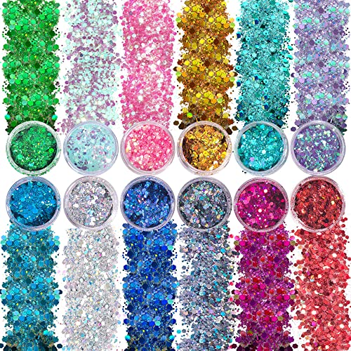 Face Glitter Makeup, Holographic Chunky Face Body Glitter, Glitter Eyeshadow Cosmetic Laser Powder for Face Hair Nails, Festival Body Glitter Makeup