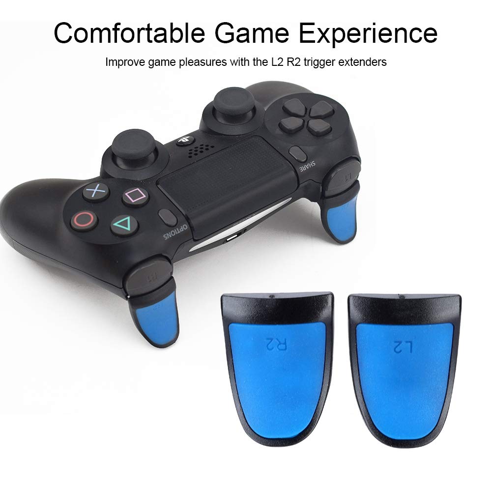 PS4 Trigger Extenders, L2 R2 Game Controller Extenders Buttons PS4 Extension Trigger Soft Touch Extended Grips for PS4(Blue)