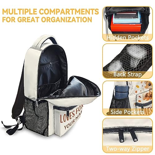 FUZZYFIT Personalized Fox Backpack with Lunch Box Set for Kids, 3 in 1 School Backpacks Matching Combo, Custom Cute Light Orange Bookbag and Pencil Case Bundle